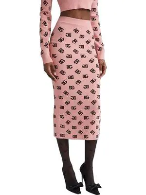 Dolce & Gabbana Logo Jacquard Knit Pencil Skirt - Rosa Polvere Scuro