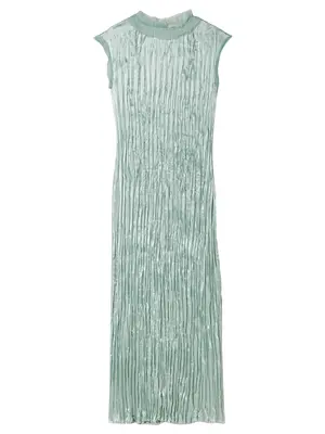 JASON WU Organza-trimmed Plissé Hammered-satin Midi Dress - Blue