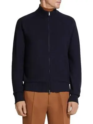 Zegna Cashseta Cashmere & Silk Zip Sweater - Navy