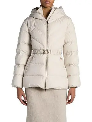 Moncler Brosse Belted Puffer Jacket - White