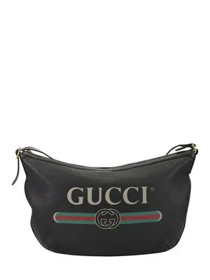 Gucci Leather Logo Printed Hobo Bag - Black
