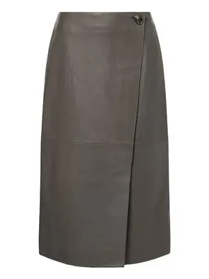 YVES SALOMON Leather Midi Skirt - Grey