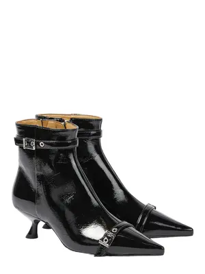 GANNI Eyelets Faux Leather Ankle Boots - Black