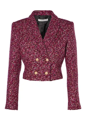 Alessandra Rich Sequined Cropped Tweed Blazer - Purple