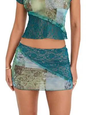 MISTRESS ROCKS Lace And Mesh Miniskirt - Ocean Teal