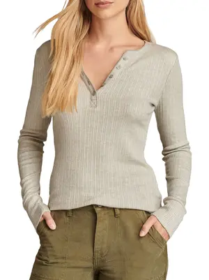 Lucky Brand Lucky Brand Ribbed Henley Light Heather Grey