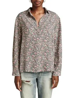 Lucky Brand Floral Pleat Back Button-up Shirt - Blue Floral