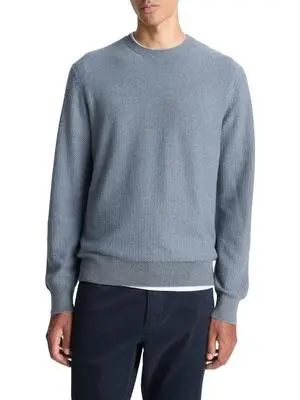 Vince Geometric Jacquard Wool & Cotton Blend Crewneck Sweater - Blue/medium Heather Grey