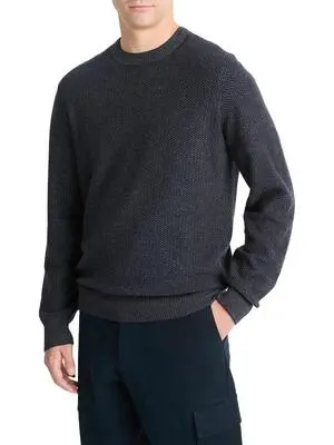Vince Geometric Jacquard Wool & Cotton Blend Crewneck Sweater - Coastal/med Heather Grey