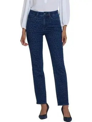 NYDJ Marilyn High Waist Straight Leg Jeans - Dark Denim Leopard Print
