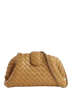 Bottega Veneta Lauren Large Leather Clutch Dark Praline-m Brass