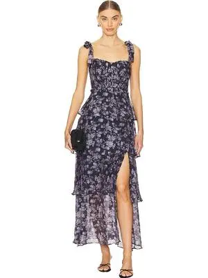 Astr The Label Mellorie Dress - Navy & Grey Floral