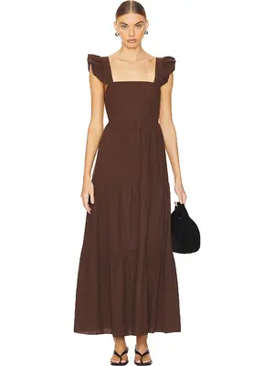SNDYS X Peaches Linen Maxi Dress - Chocolate