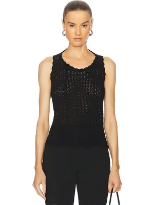 Norma Kamali Scoop Neck Crochet Tank Top - Black