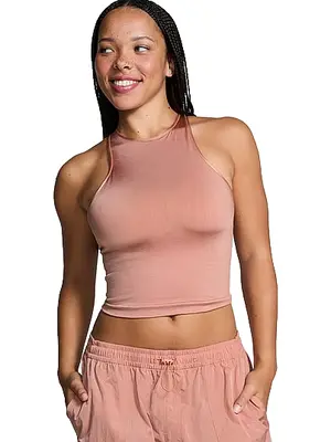 Pink Seamless Halter Tank Bra Beige