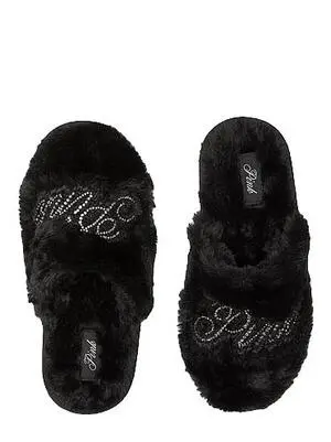 Pink Faux-fur Slippers - Black