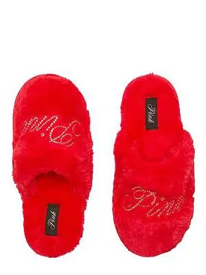 Pink Faux-fur Slippers - Red