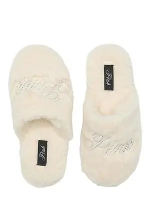 Pink Faux-Fur Slippers White,ivory