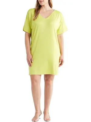 24SEVEN COMFORT APPAREL Loose Fit Jersey T-shirt Dress - Lime