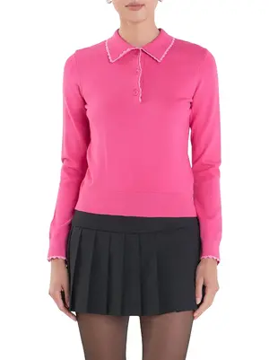 English Factory English Factory Scallop Polo Sweater Pink
