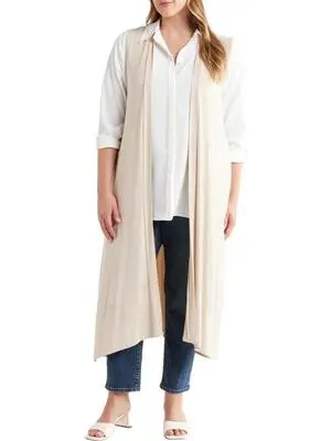 24SEVEN COMFORT APPAREL Open Front Long Vest - Oatmeal