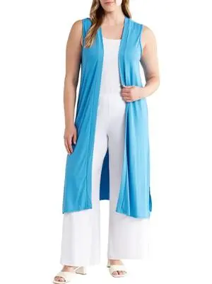 24SEVEN COMFORT APPAREL Open Front Long Vest - Turquoise