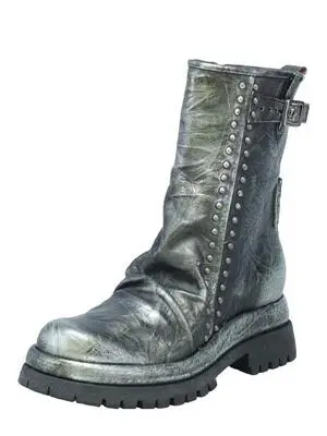 A.S.98 Duke Stud Trim Ankle Boots - Metallic Silver