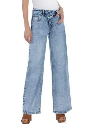 WASH LAB DENIM Asymmetric Waist Flare Jeans - Mist Blue