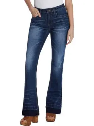 HINT OF BLU Release Hem Flare Jeans - Cool Blue