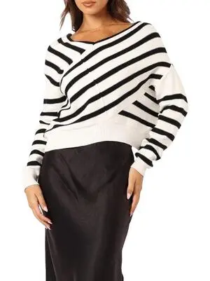 PETAL & PUP Lynette Crisscross Striped Sweater - Black/ White