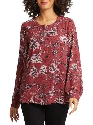 NYDJ Simone Recycled Polyester Popover Top - Rosa Blooms