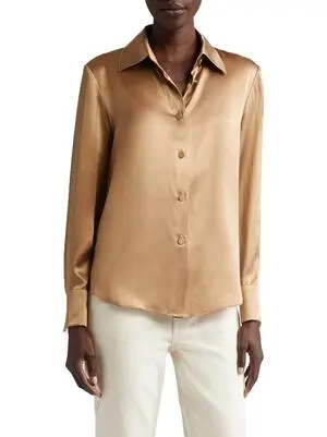 Lafayette 148 New York Silk Charmeuse Shirt - Camel