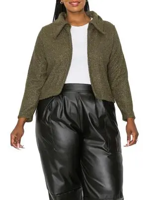 L I V D L I V D Erica Faux Shearling Crop Jacket Olive