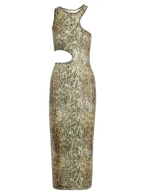 Stella McCartney Cutout Sequined Mesh Midi Dress - Animal Print