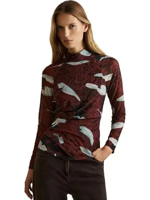 REISS Vanna Printed Top - Burgundy