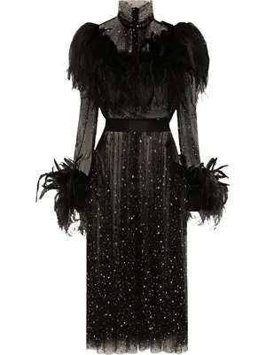 DOLCE & GABBANA Dolce & Gabbana Feather-Trim Rhinestone Embellished Dress