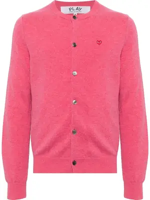 Play Comme Des Garcon Heart-patch Wool Cardigan - Pink