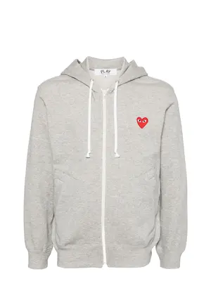 Play Comme Des Garcon Comme Des Garçons Play Zipped Hoodie With Heart Motif Grey