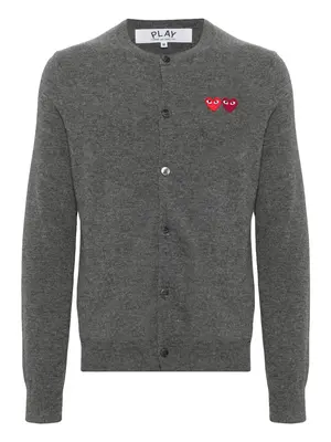 Play Comme Des Garcon Heart-patch Wool Cardigan - Grey