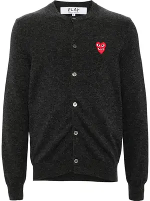 Play Comme Des Garcon Comme Des Garçons Play Heart-Patch Wool Cardigan Grey