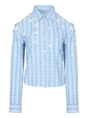 Ports 1961 Floral Appliqué Striped Shirt - Blue