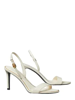 Tory Burch Double T Buckle Heel Sandals Light Cream