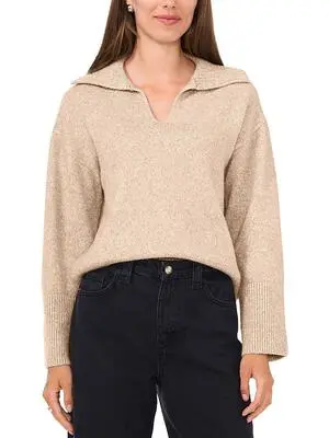 Vince Camuto V-neck Spread Collar Sweater - Almond Beige