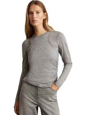REISS Charlie Layered Top - Grey