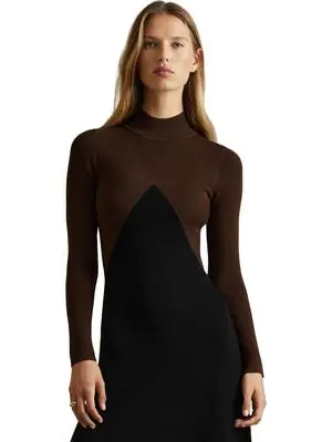 REISS Ribbed Colorblock Midi Dress - Chocolate/black