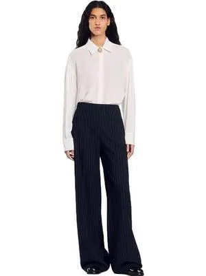 Sandro Chalk-striped Wide Leg Trousers - Black