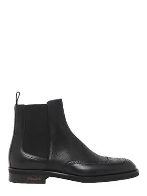 POLLINI Perforated Leather Ankle Boots - Black