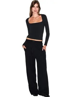 SKIMS Cotton Fleece Oversized Double Waistband Pant - Onyx