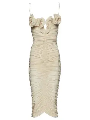 Magda Butrym Sheer Ruched Ruffle Midi Dress - Beige