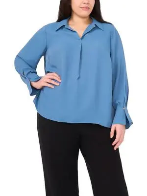 Halogen Johnny Collar Top - Aegean Blue